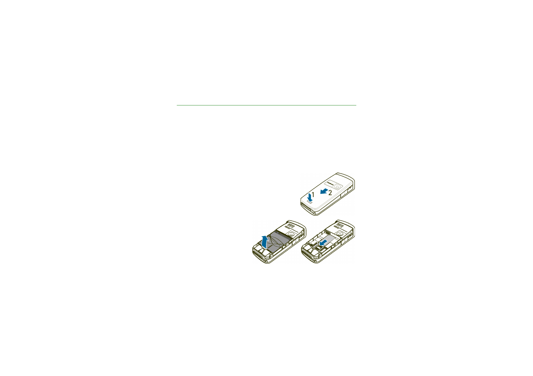 Installieren der SIM-Karte und des Akkus - Nokia 6020